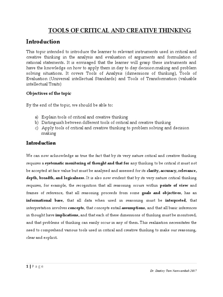 03 Tools of Critical and Creative Thinking | PDF | Thought | Critical ...