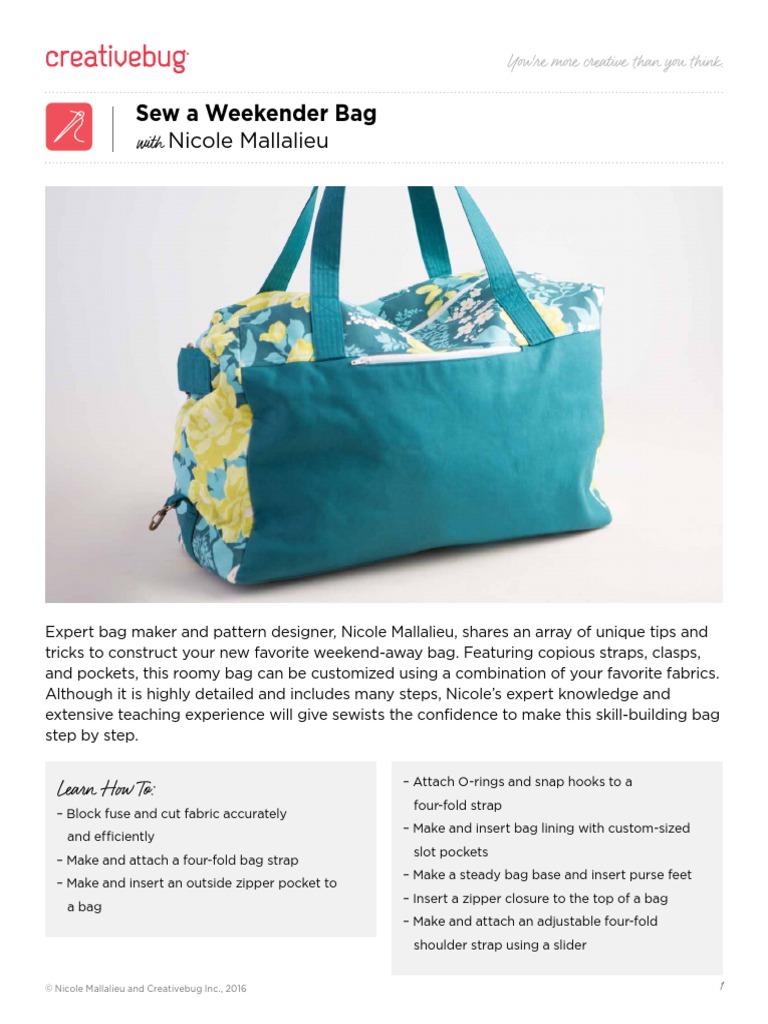 Weekender Bag Sewing Pattern | PDF | Sewing | Consumer Goods