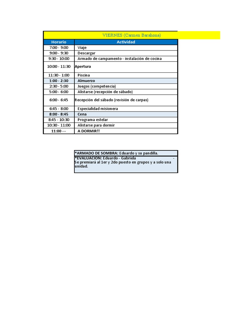 Programa de Campamento | PDF