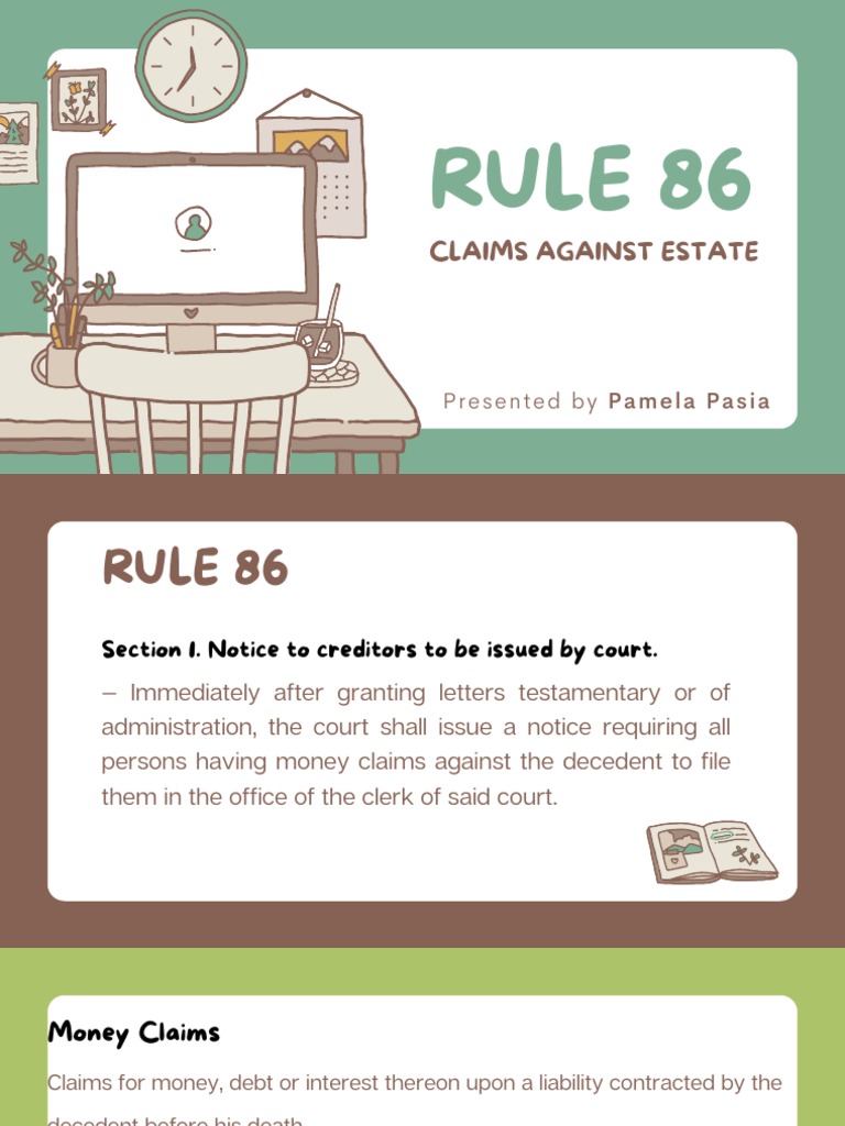 Rule 86 - Specpro - Claims Against Estate (Pasia, Pamela) | PDF ...