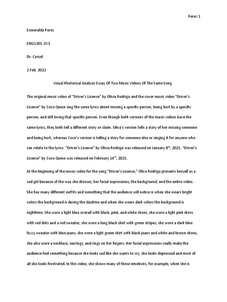 Visual Rhetorical Analysis Essay of Two Music Videos of The Same Song ...