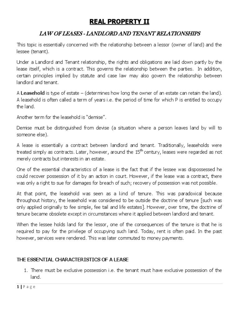 Real Prop II Notes 1 | PDF | Lease | Leasehold Estate