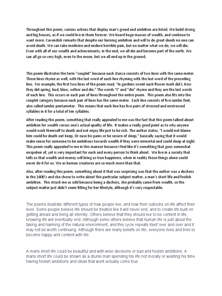 Man's Short Life and Foolish Ambition | PDF | Poetry | Metre (Poetry)