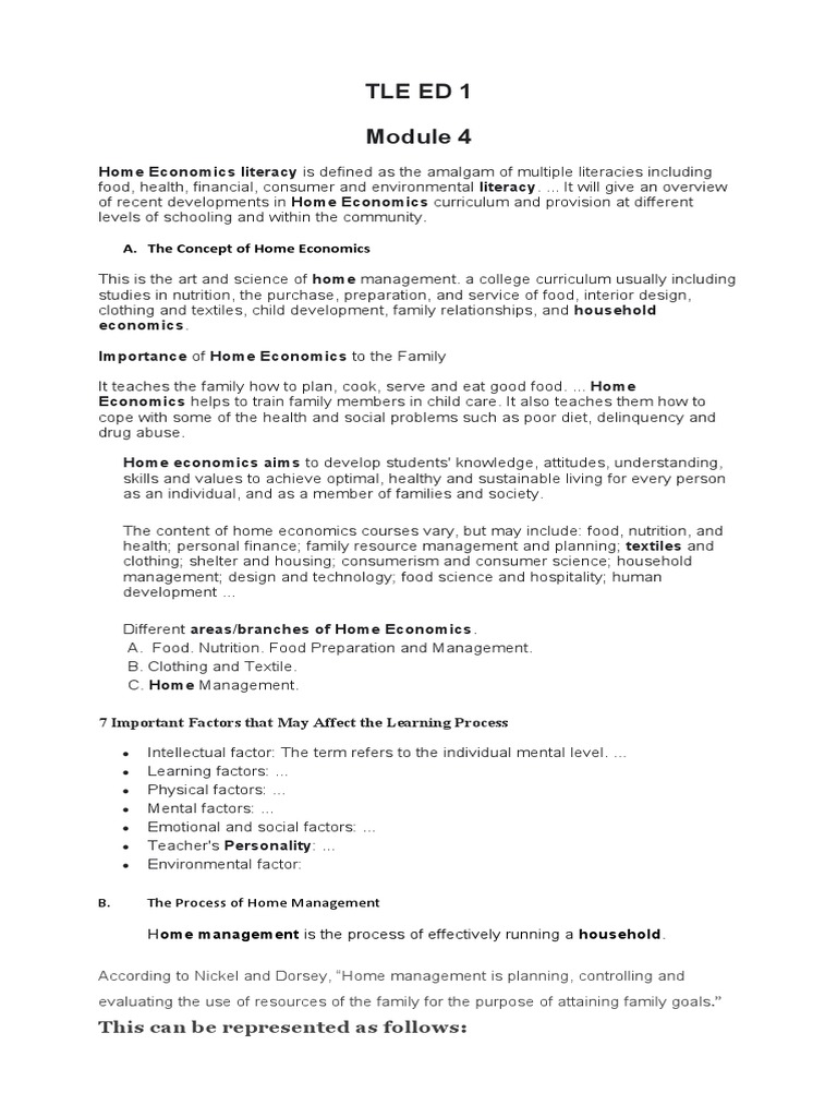 Tleed1: A. The Concept of Home Economics | PDF | Human Nutrition | Foods