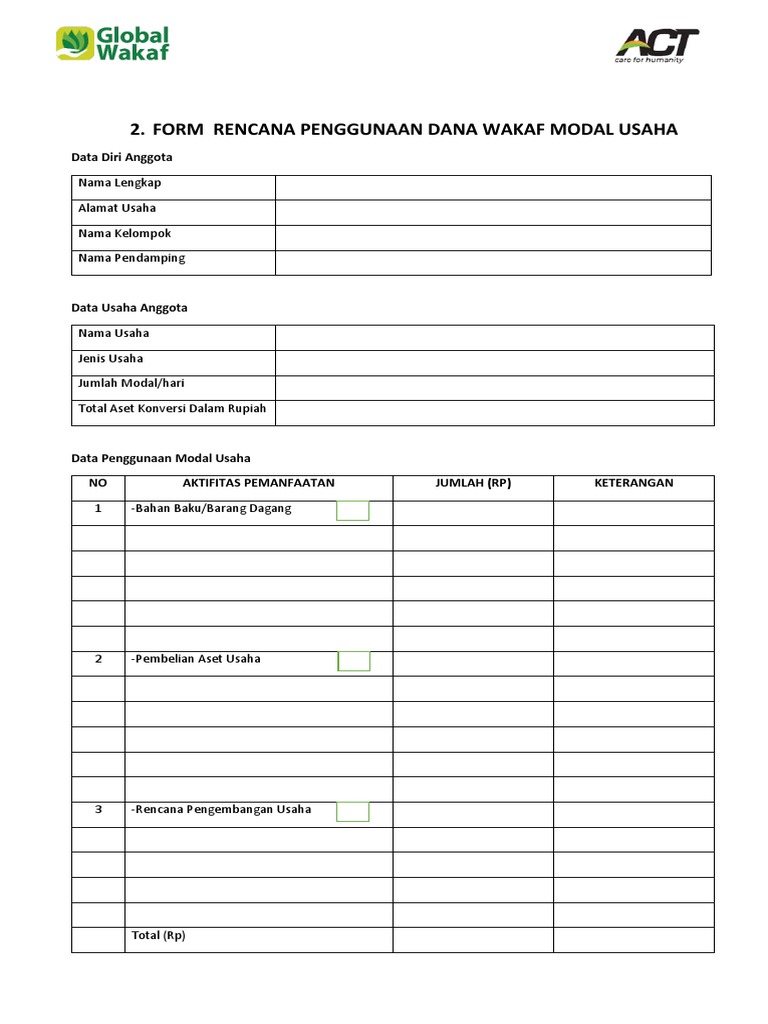 Rencana Penggunaan Dana Wakaf Usaha | PDF