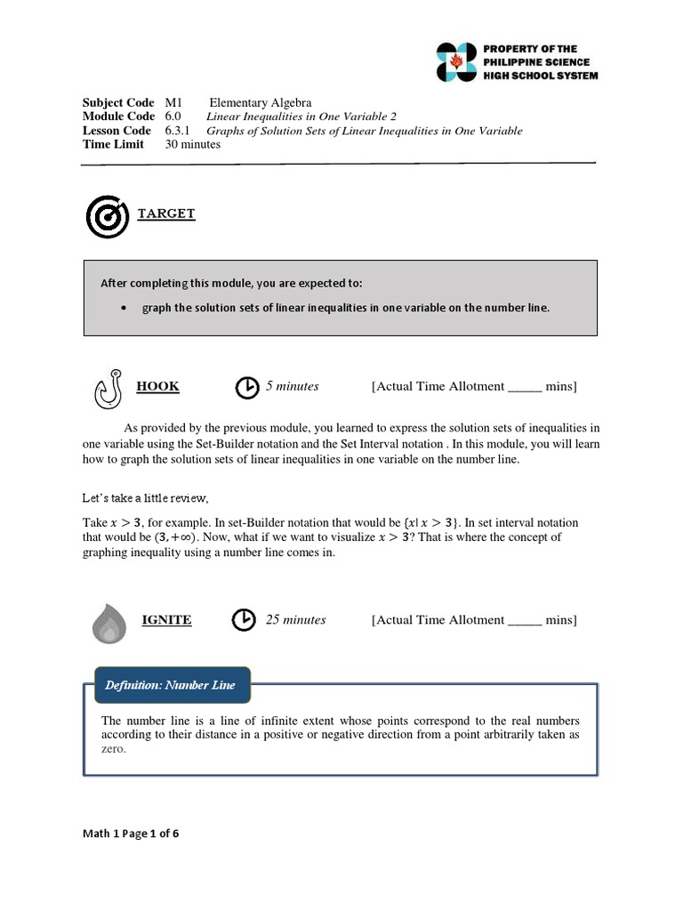Target: Subject Code M1 Module Code 6.0 Lesson Code 6.3.1 Time Limit | PDF | Inequality ...