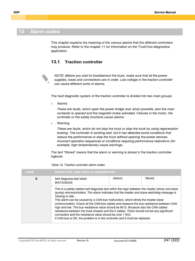 13 Alarm Codes: Traction Controller | PDF | Capacitor | Electric Motor
