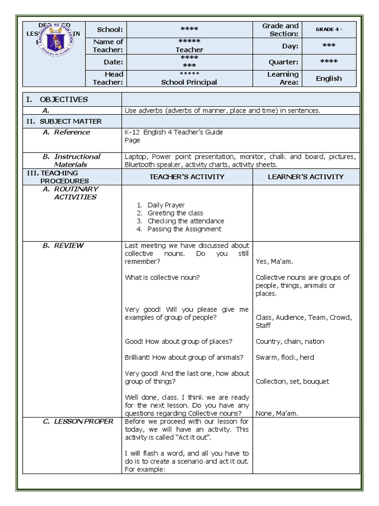 I. Objectives: A. A. Reference B. Instructional Materials A. Routinary ...