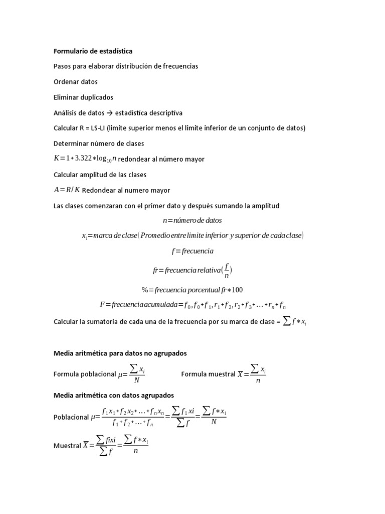 Formulario de Estadística y Probabilidad | PDF | Cuantil | Media