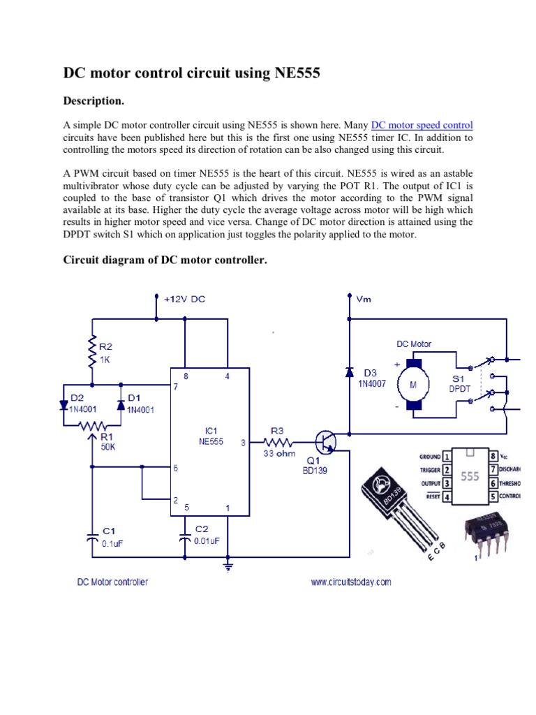 DC Motor Control Circuit Using NE555 and Direction Control | PDF ...