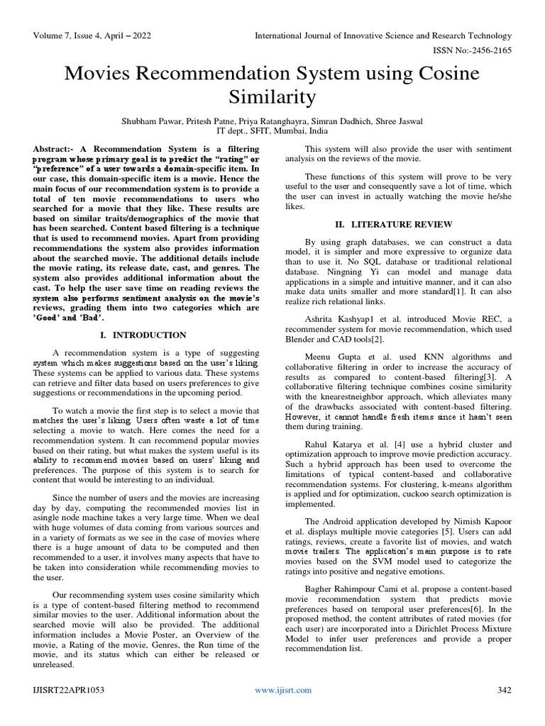 Movie Recommendation via Cosine Similarity | PDF | Computing ...
