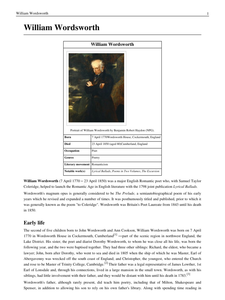 William Wordsworth: Life and Legacy | PDF