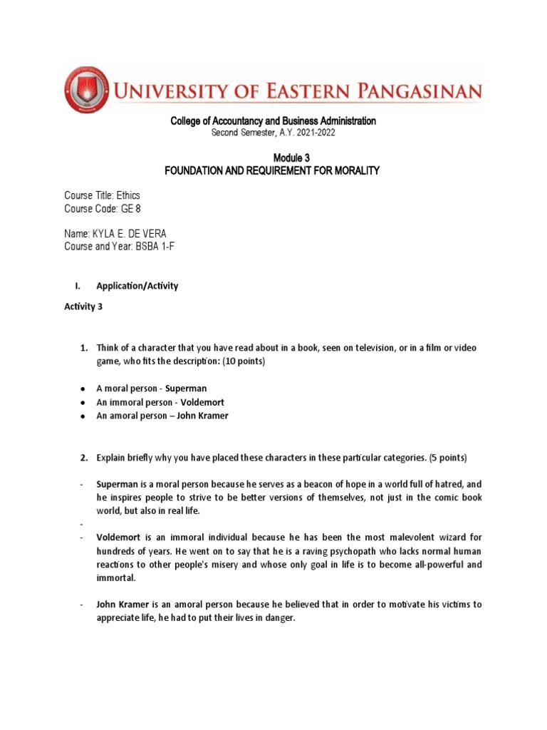 ETHICS - Module 3 | PDF | Morality | Applied Ethics