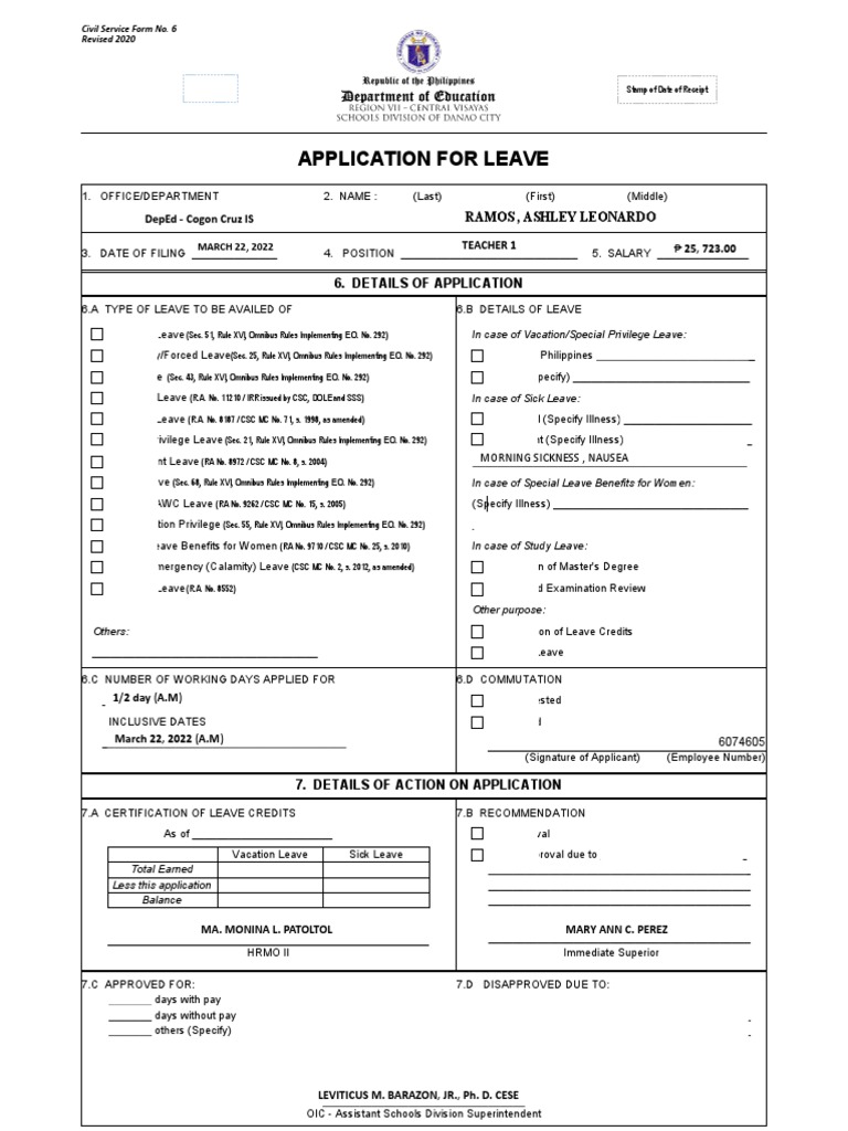 Application for Maternity Leave: Teacher Requests 105 Days of Leave to ...