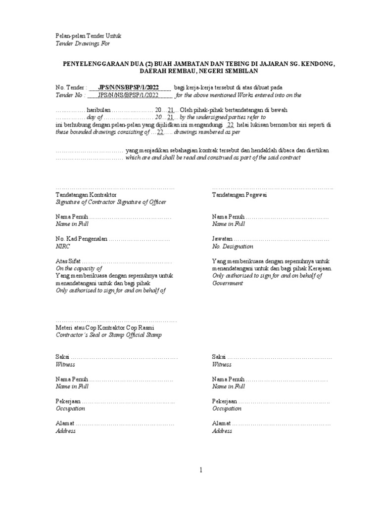 Senarai Lukisan Tender JPS/N/NS/BPSP/1/2022 | PDF