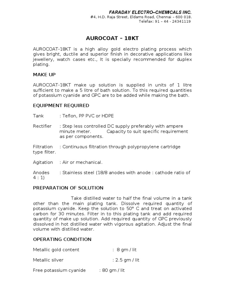 Aurocoat 18 KT | PDF | Gold | Chemistry