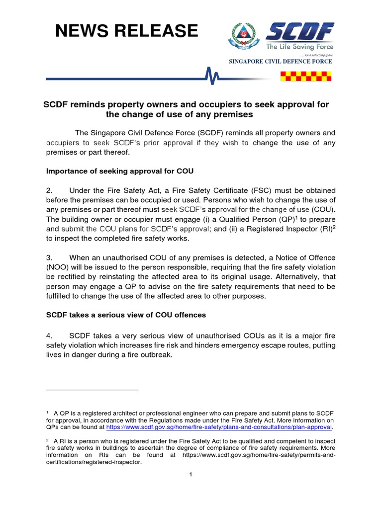 SCDF Approval for Change of Use | PDF | Fire Safety | Public Sphere