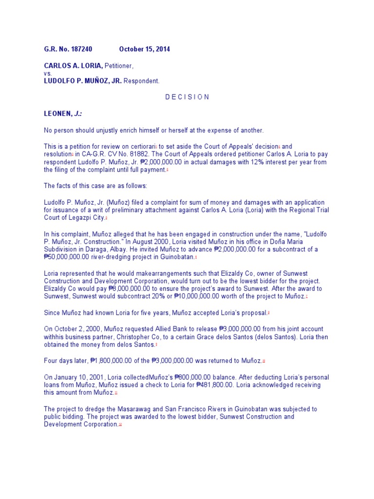 Loria v. Munoz | PDF | Lawsuit | Certiorari