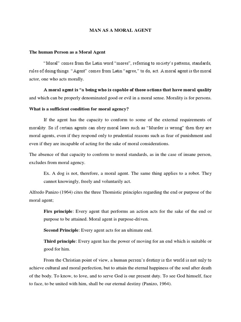 Man As A Moral Agent, Development of Moral Character, and Stages of ...