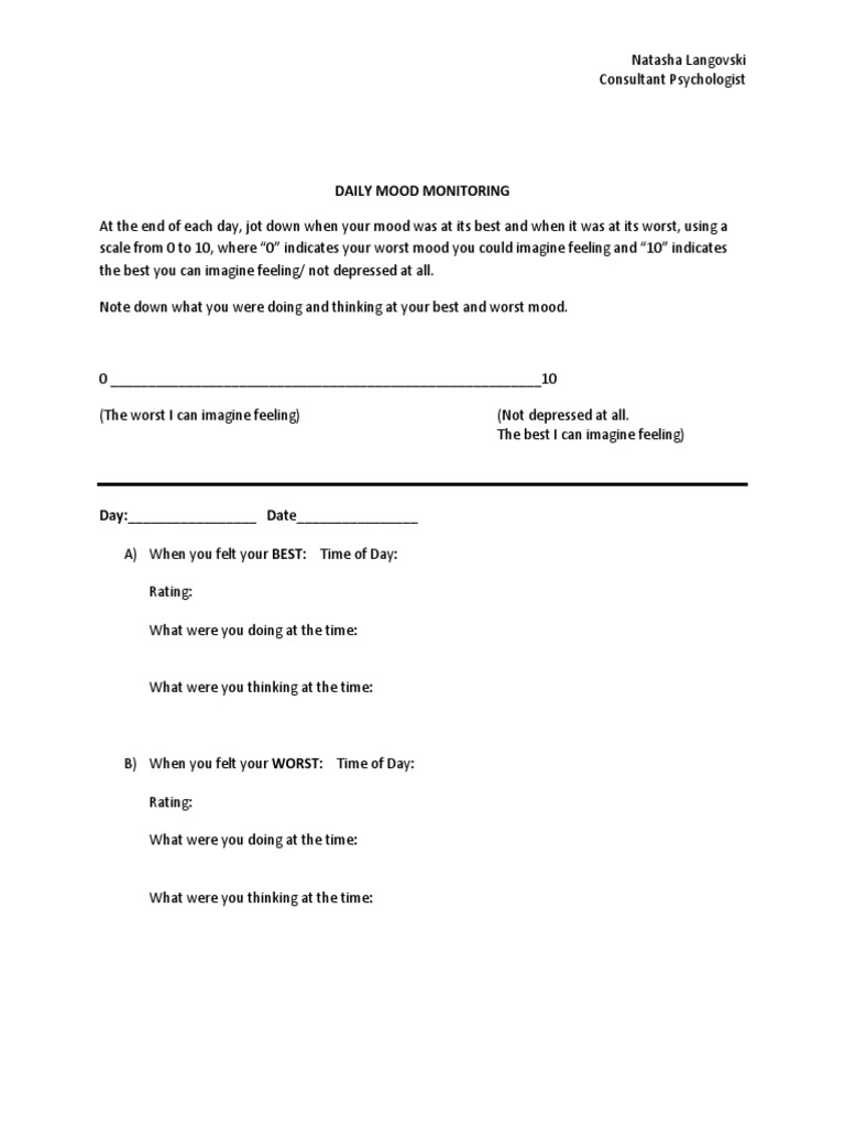 Daily Mood Monitoring | Download Free PDF | Mental Health | Clinical ...