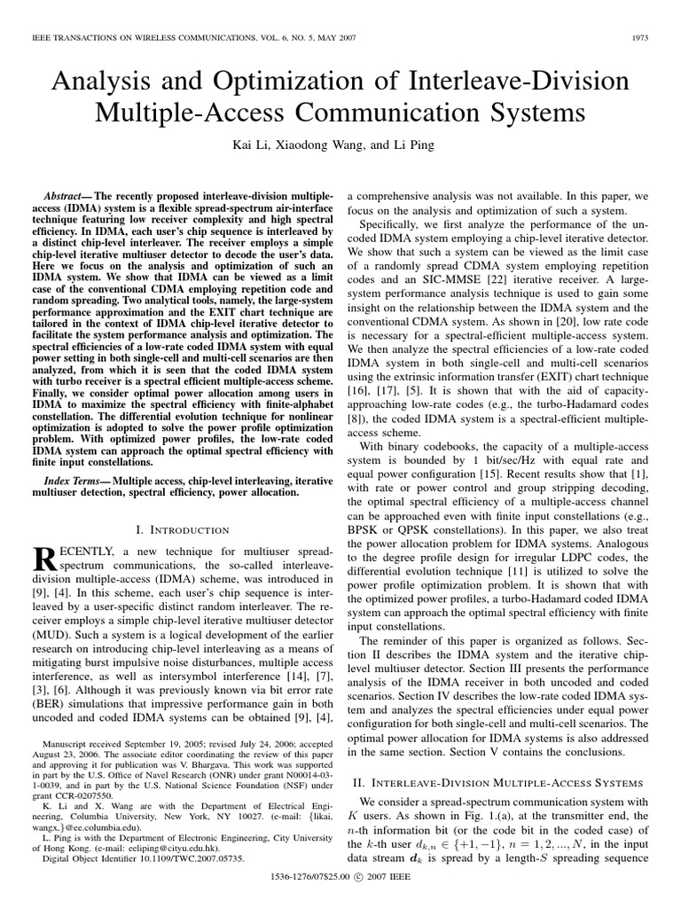 Analysis and Optimization of Interleave-Division Multiple-Access Communication Systems | PDF ...