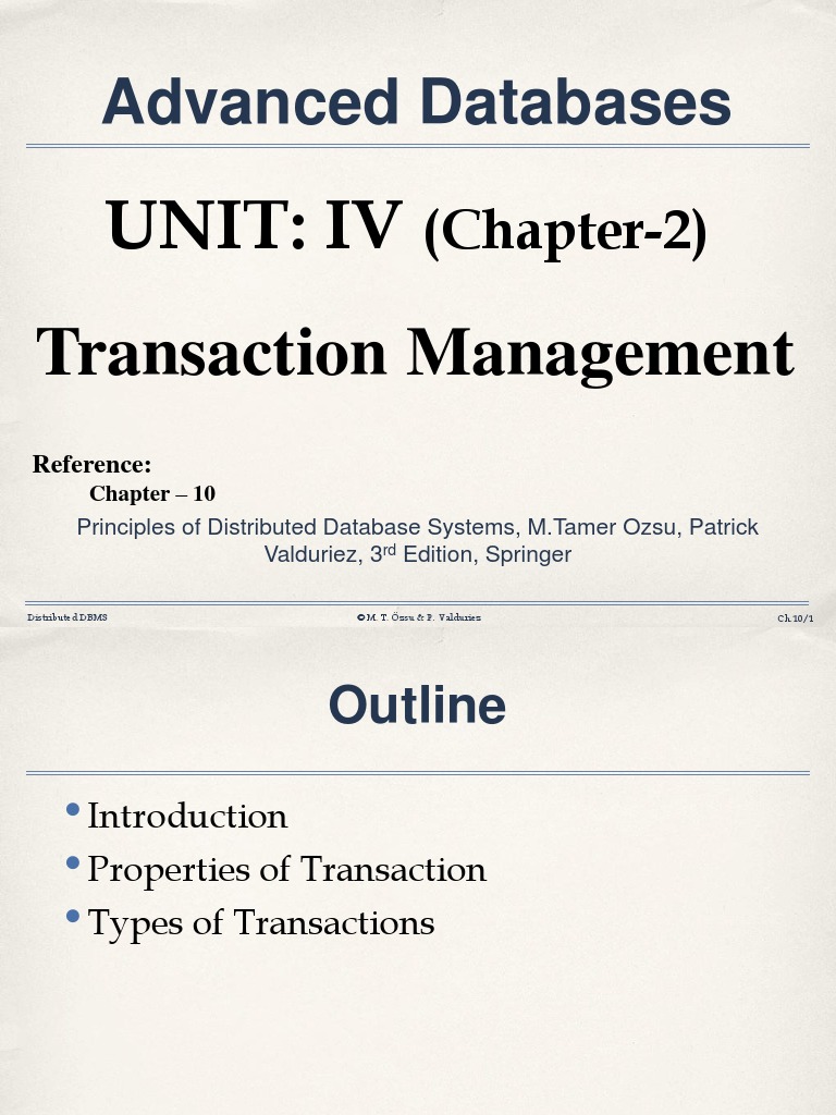 ADB - Unit IV (Chapter-2) - Transaction Management | Download Free PDF | Database Transaction ...