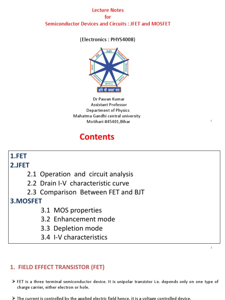 Lecture Notes For Semiconductor Devices and Circuits: JFET and MOSFET ...