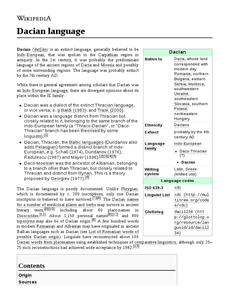Dacian Language - Wikipedia 2022 | PDF | Ancient Europe | Ethnicity
