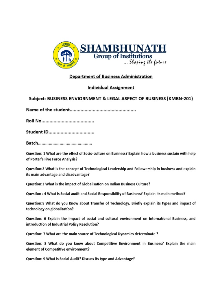 Business Environment & Legal Aspects Analysis | PDF