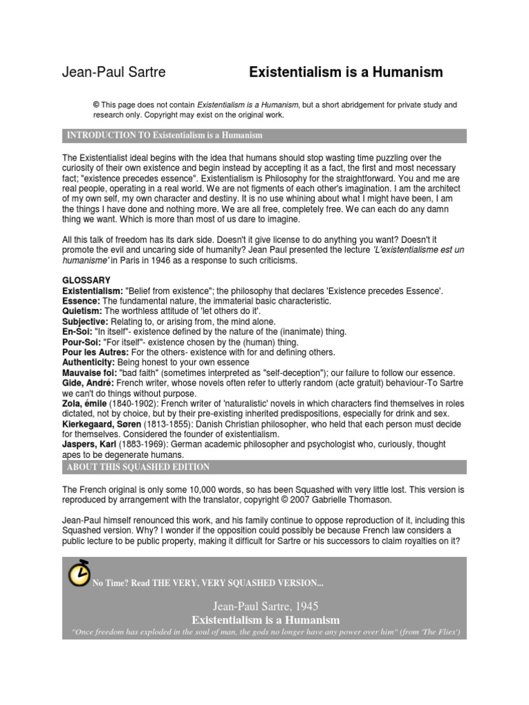 Jean-Paul Sartre: Existentialism Is A Humanism | PDF | Existentialism | Essence