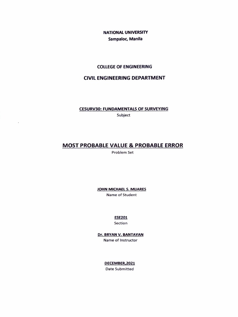 Cesurv30:Fundamentals of Surveying: Most Probable Value & Probable ...
