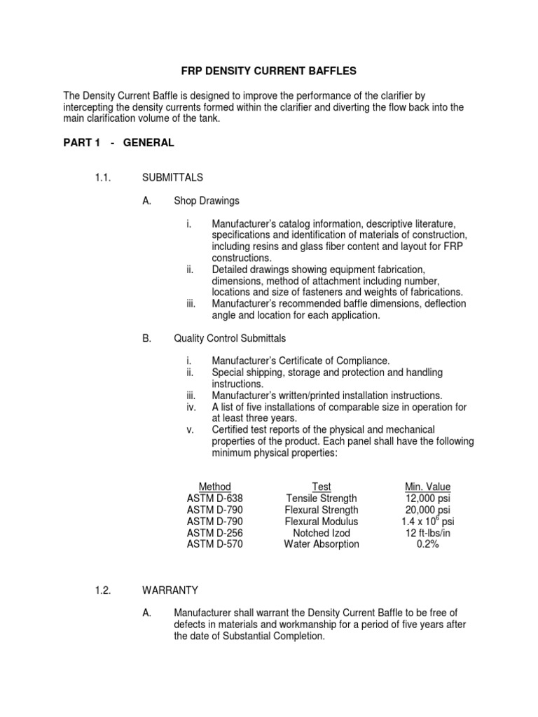 Specification For FRP Weir and Scum Baffles | PDF | Fiberglass ...