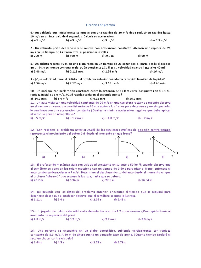 Ejercicios de Practica 1 | PDF | Aceleración | Velocidad