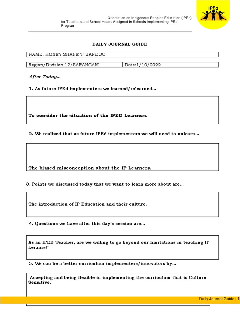 Honey Shane Jandoc - Daily Journal Guide | PDF | Business | Social Science