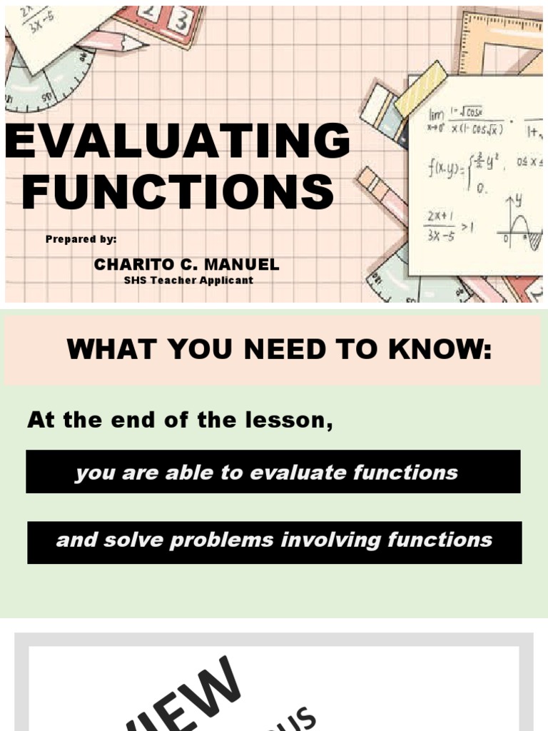 EVALUATING FUNCTIONS PPT For Demo Teaching Final | PDF