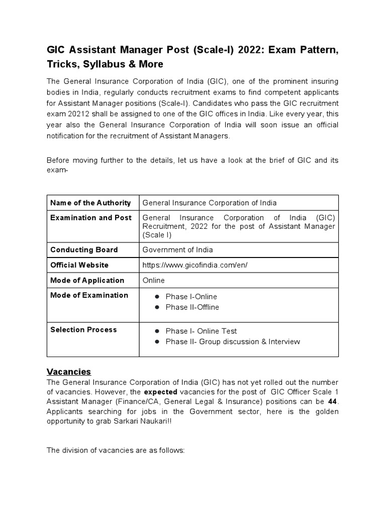 GIC Assistant Manager Post (Scale-I) 2022: Exam Pattern, Tricks ...