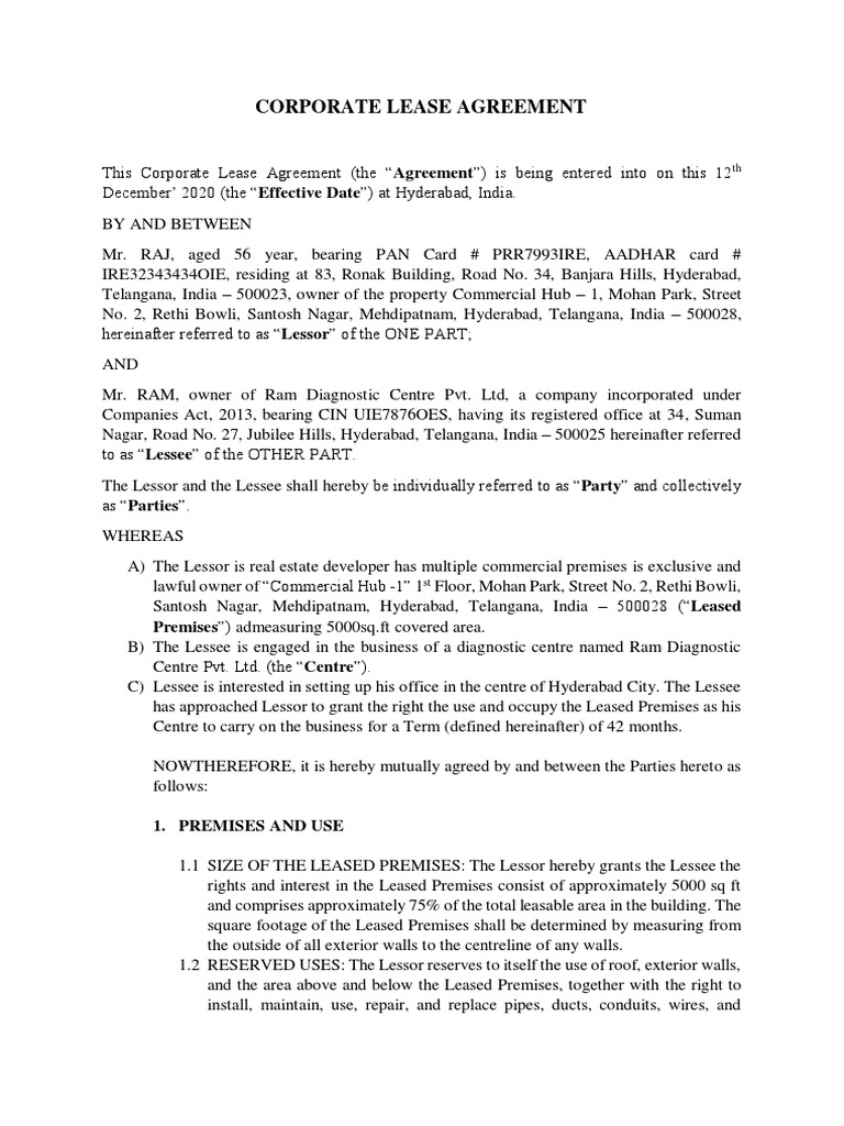Corporate Lease Agreement | PDF | Lease | Insurance