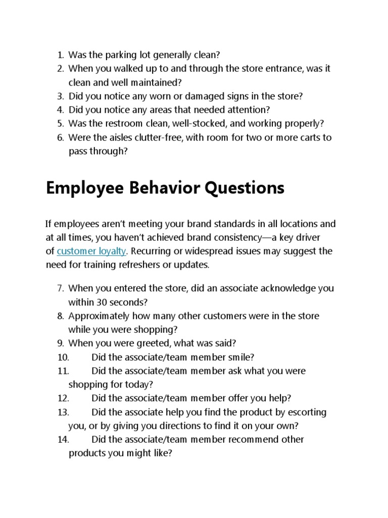 Mystery Shopping Questionnaire | PDF | Business Process | Marketing