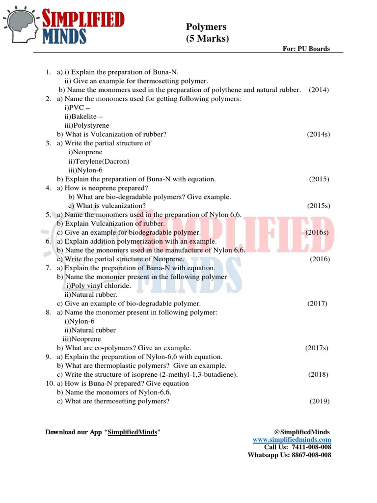 Polymers Puc Pyq | PDF | Polymers | Nylon