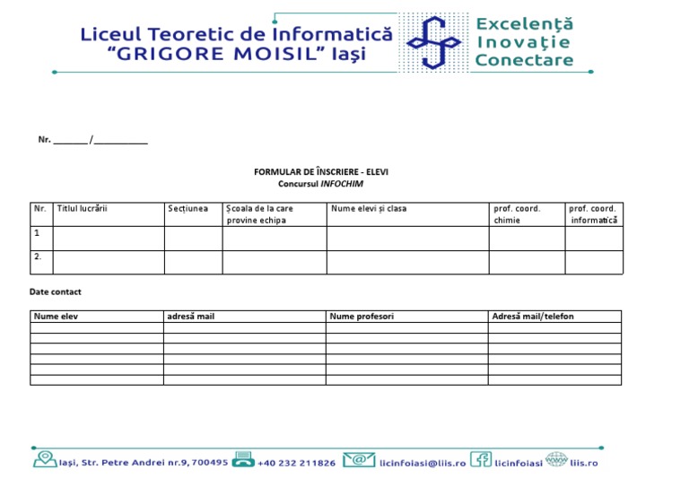 Formular Inscriere Infochim 2022 | PDF