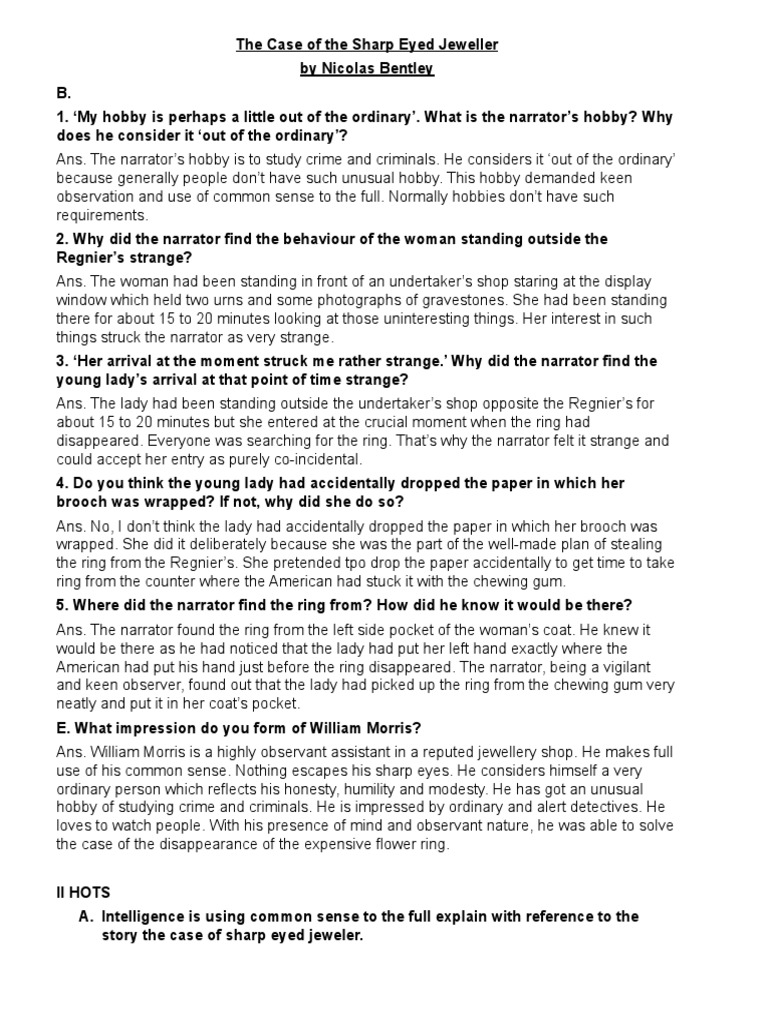 The Case of The Sharp Eyed Jeweller | PDF