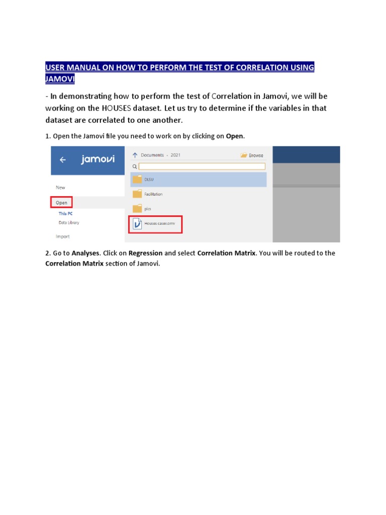User Manual On Correlation Analysis Using Jamovi | PDF | Scatter Plot ...