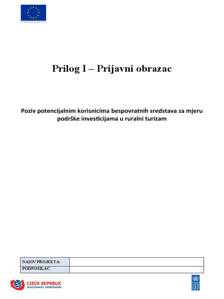 Prilog I Obrazac Za Prijavu JP Za Ruralni Turizam Dec 2021 | PDF