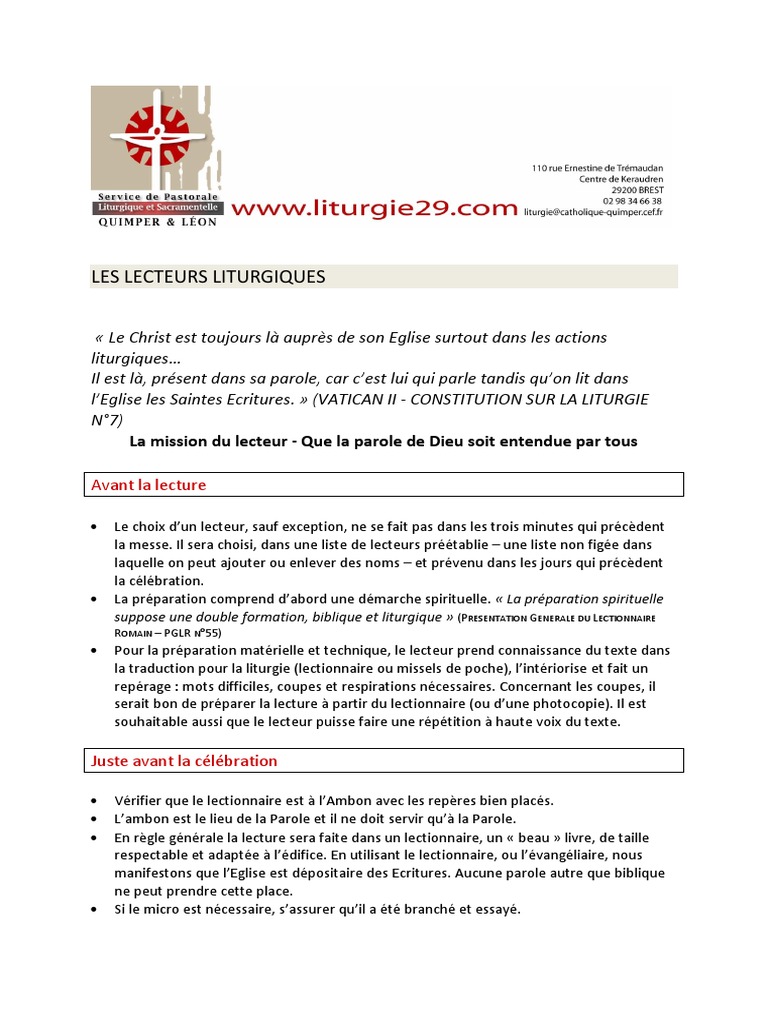 Formation des Lecteurs Liturgiques | PDF | Messe | Liturgie