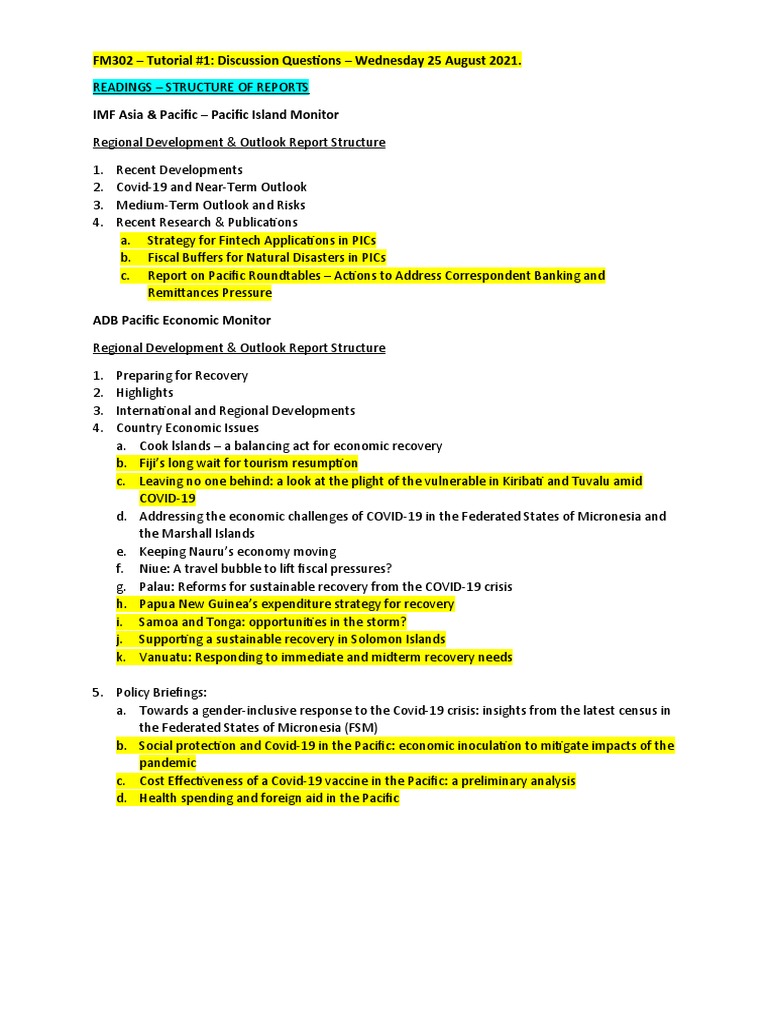 FM302 Tutorial 1 Discussion Questions UPDATED 26.8.21 | PDF ...