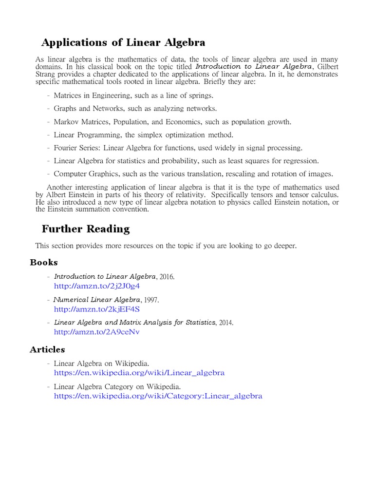 Applications of Linear Algebra | PDF | Linear Algebra | Mathematics