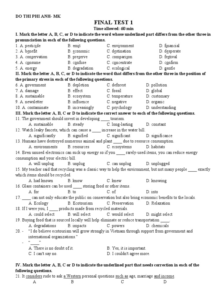 Ecotourism and Environmental Vocabulary Test | PDF | Rainforest ...