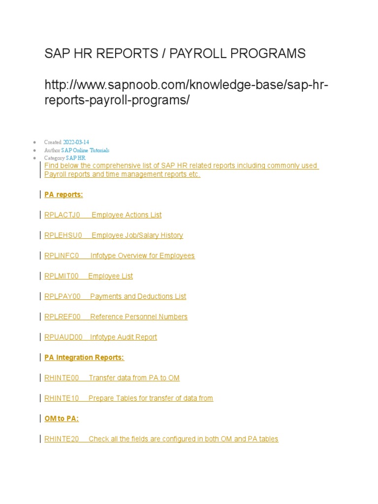 Sap HR Reports Payroll Programs | PDF | Payroll | Computing