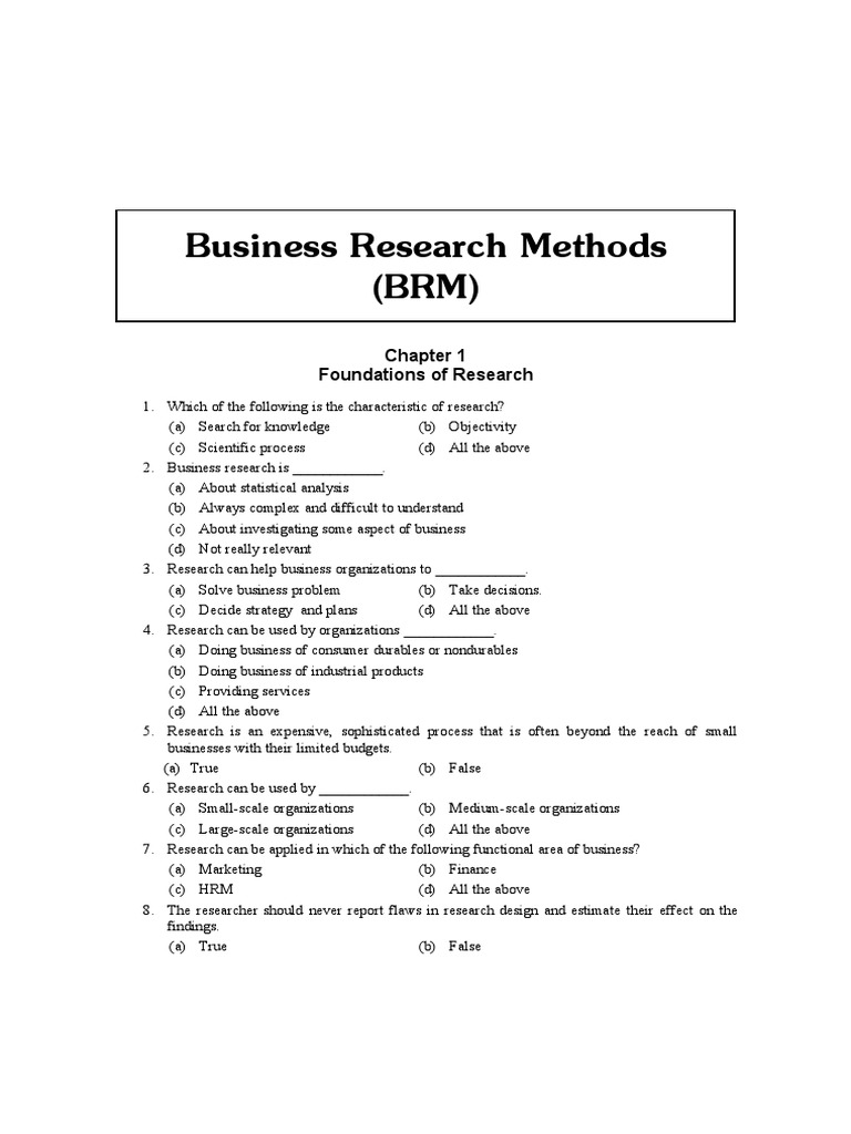Business Research Methods (BRM) | Download Free PDF | Sampling (Statistics) | Level Of Measurement