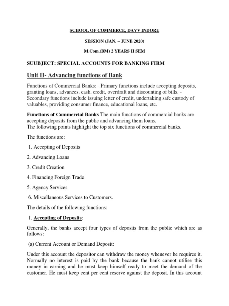Special Accounts For Banking Firm - M.com (BM) II Sem. - DR - Rajeshri ...